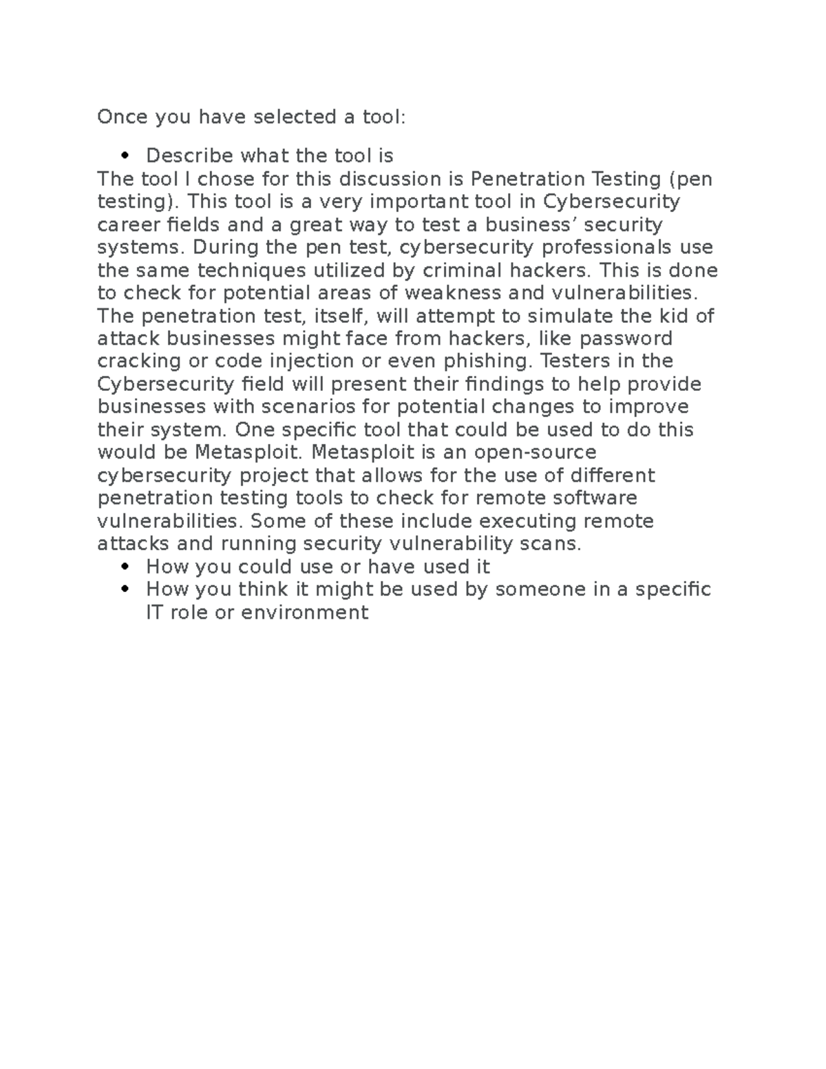 Discussion 5-1 Technoloy and Tools - Once you have selected a tool ...