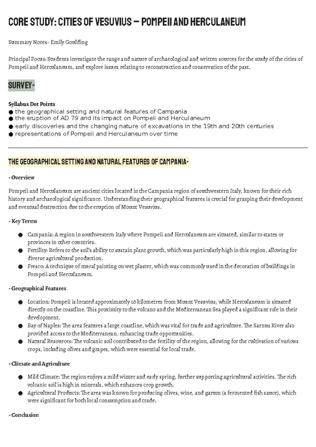 Pompeii and Herculanuem- Study notes - Core Study: Cities of Vesuvius ...