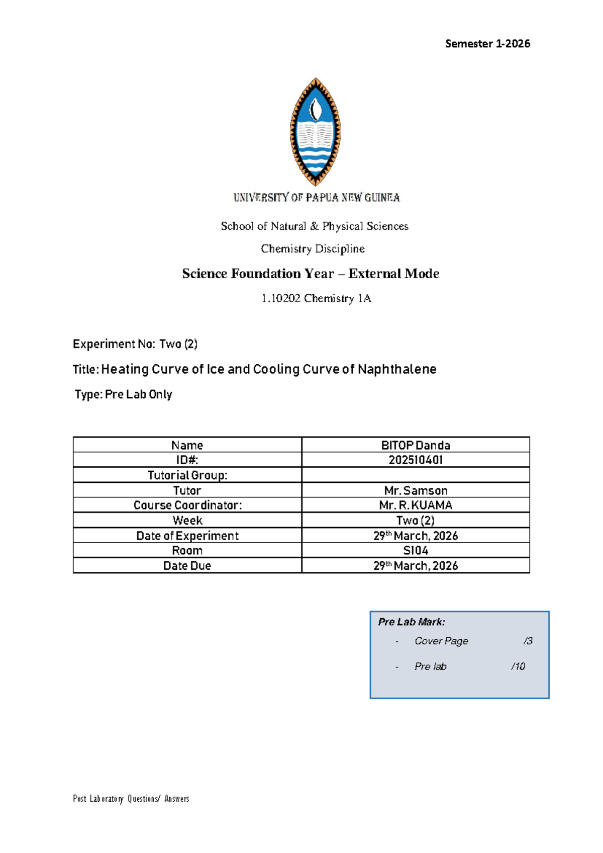 SFY 1.10202 Chemistry 1A Pre Lab: Heating & Cooling Curves of Ice ...