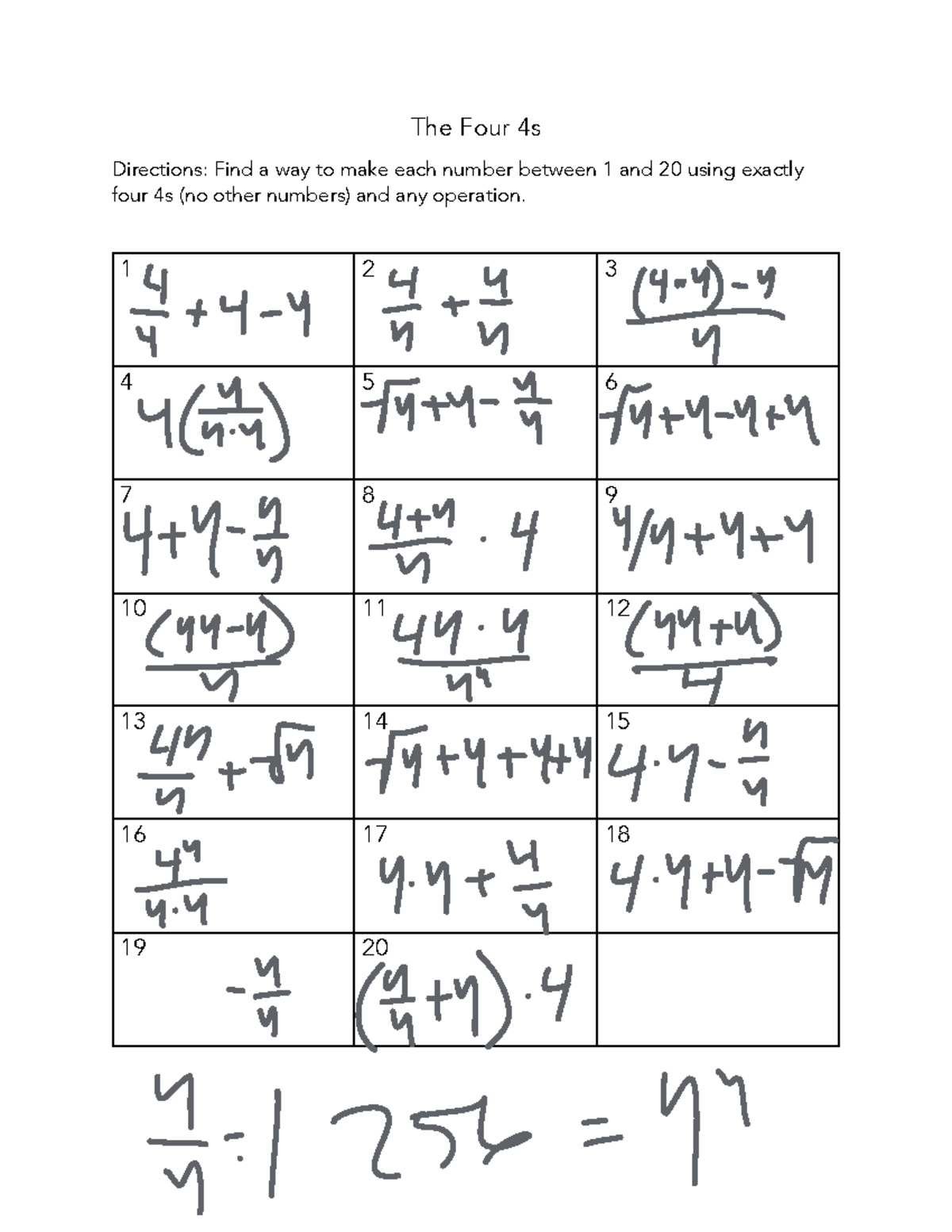 Attachment PDF The Four 4s - The Four 4s Directions: Find a way to make ...