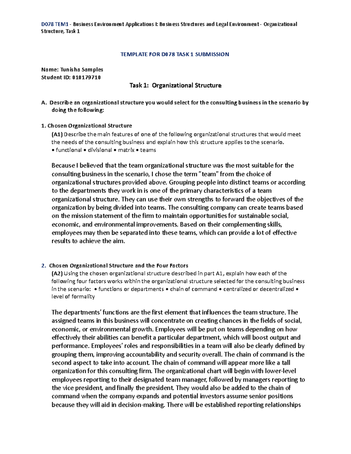 D078 - Task 1-2 - hope it helps - D078 TEM1 - Business Environment ...