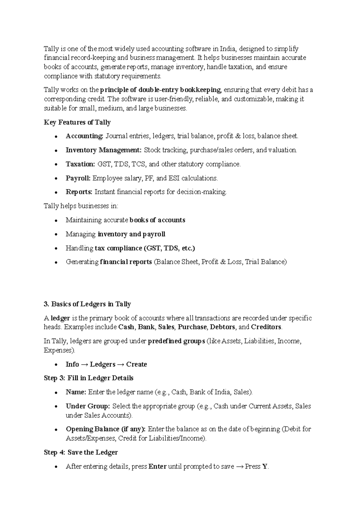 Tally Accounting Software: Key Features & Basics of Ledgers - Studocu