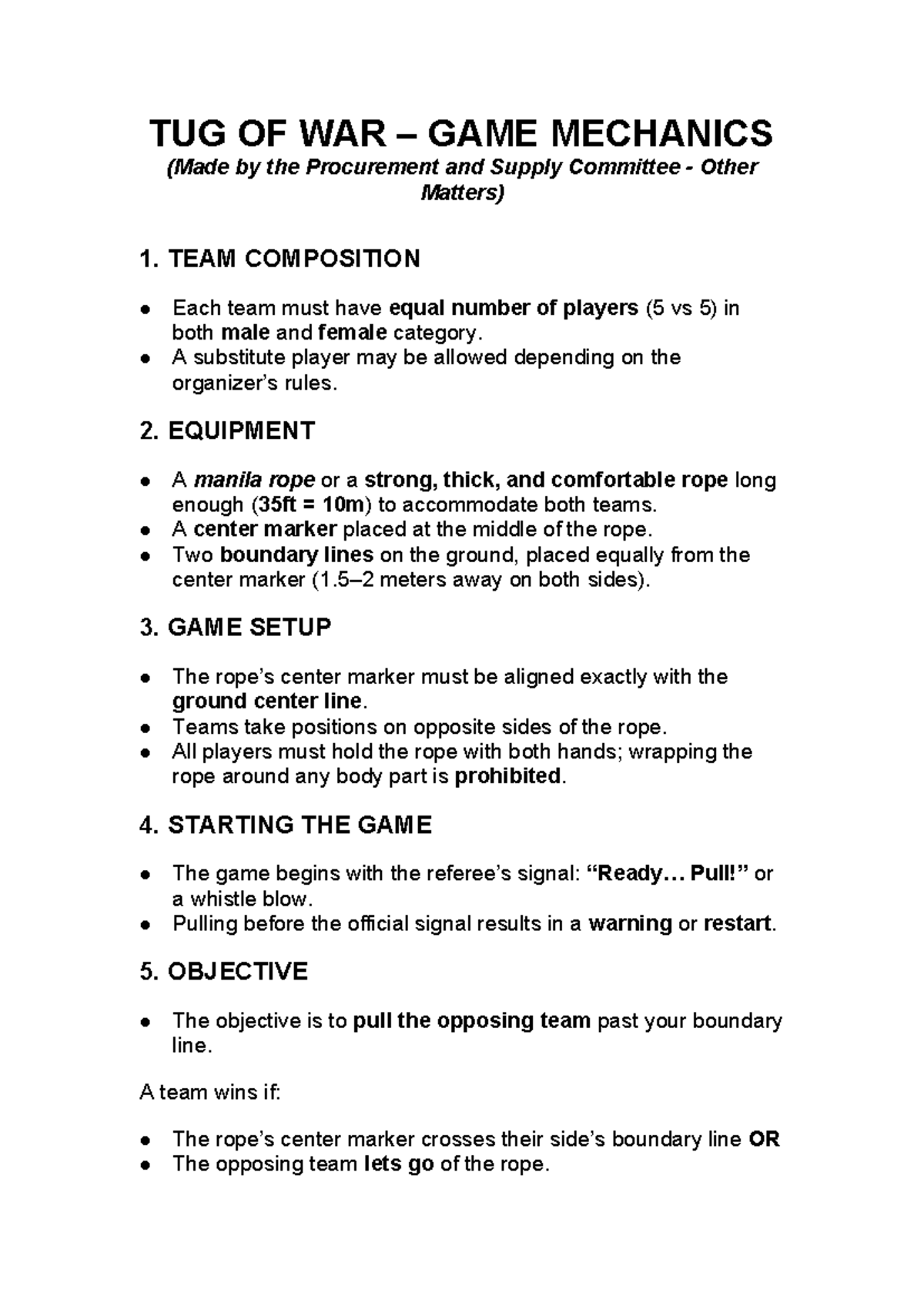 TUG OF WAR GAME MECHANICS: Rules and Setup Guide - Studocu