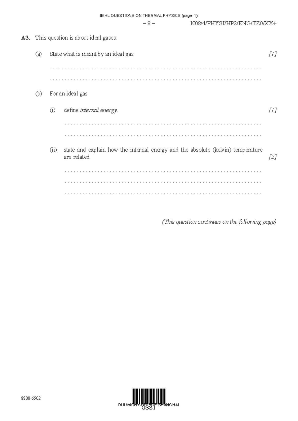 IB HL THERMAL PHYSICS QUESTIONS & SOLUTIONS (0809) - Studocu