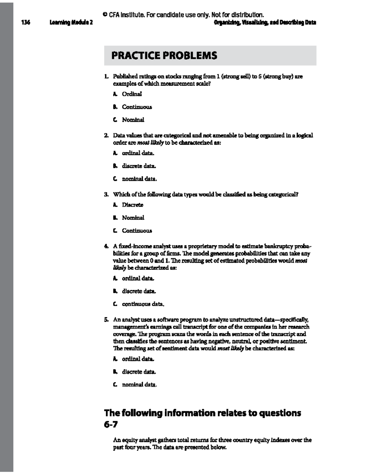 CFA Institute: Learning Module 2 - Organizing, Visualizing, and ...