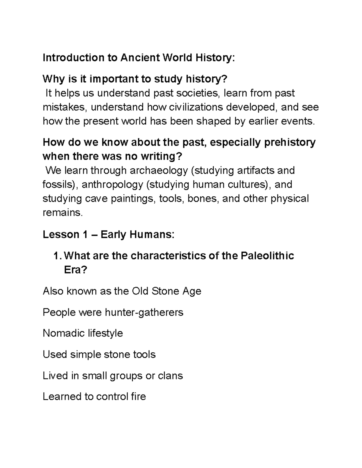 World History 101: Early Humans &amp; the Neolithic Revolution - Studocu