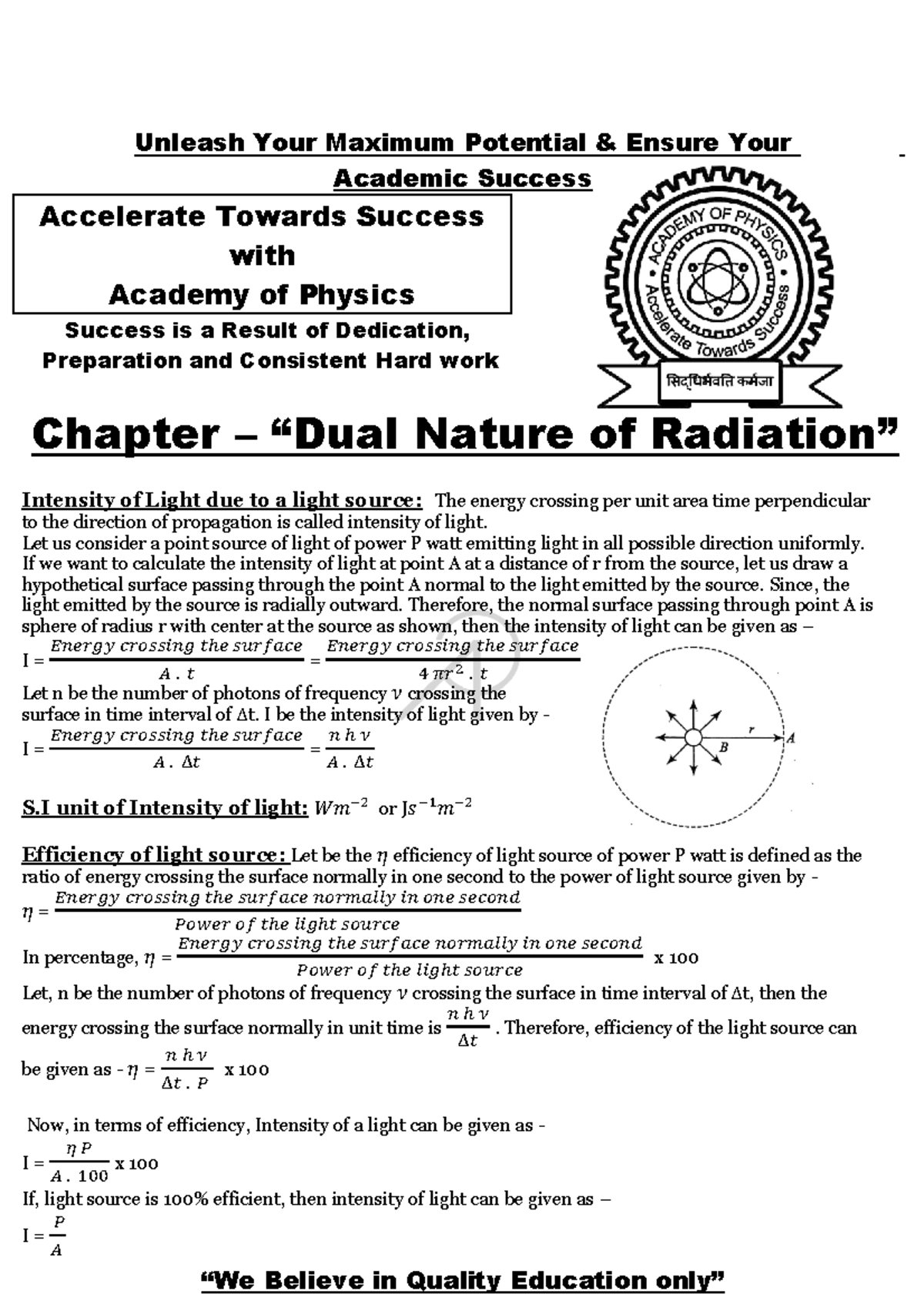 Physics 101: Chapter Notes on Dual Nature of Light and Matter Waves ...