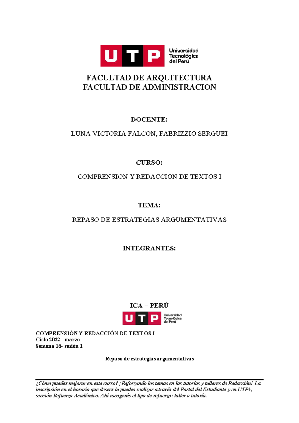 S16.s1 Repaso de Estrategias Argumentativas - Comprensión y Redacción I ...