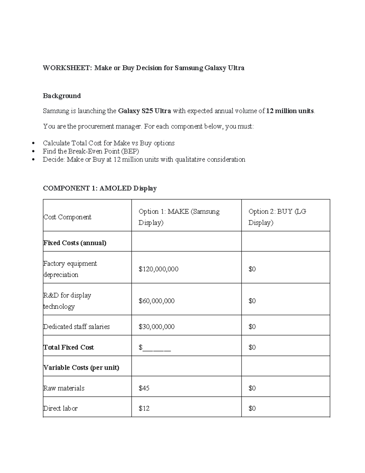 Chapter 2: Make or Buy Decision Analysis for Samsung Galaxy S25 Ultra ...