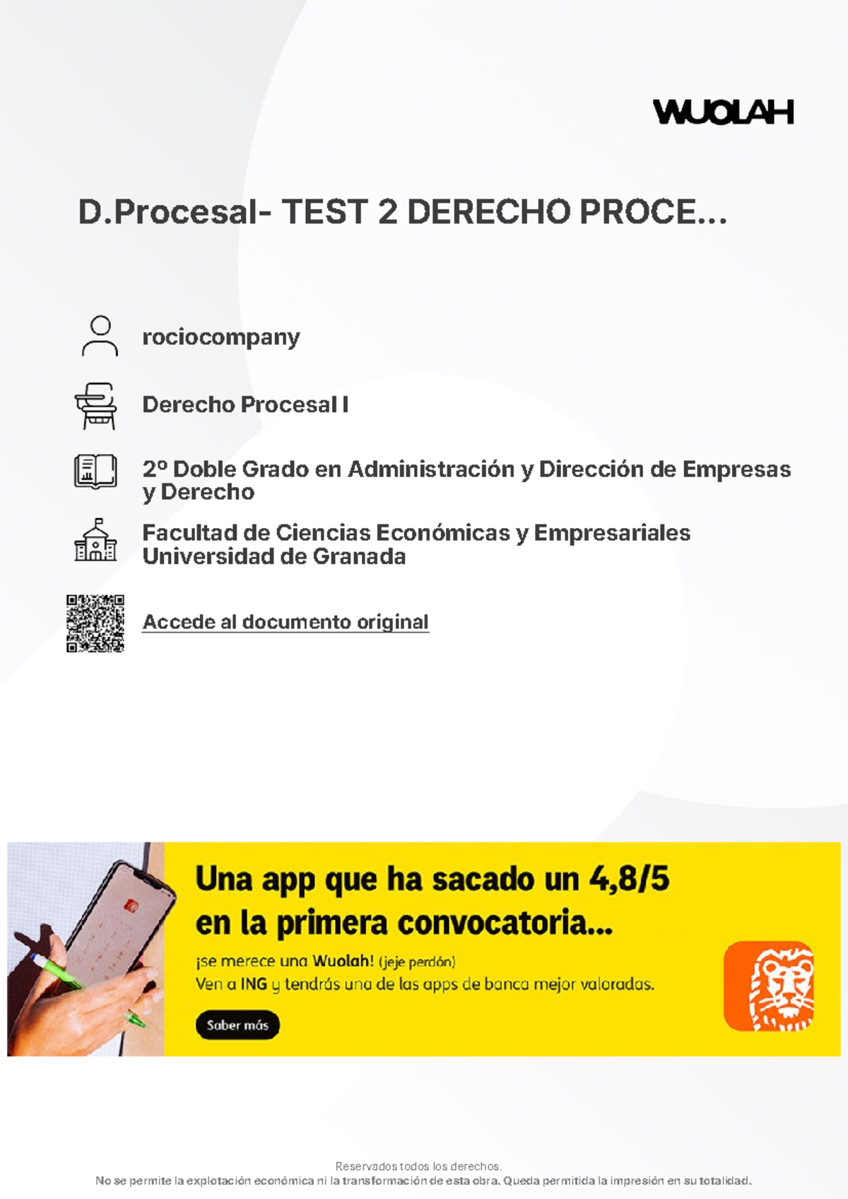 TEST 2 DERECHO PROCESAL I - Preguntas y Respuestas - Studocu
