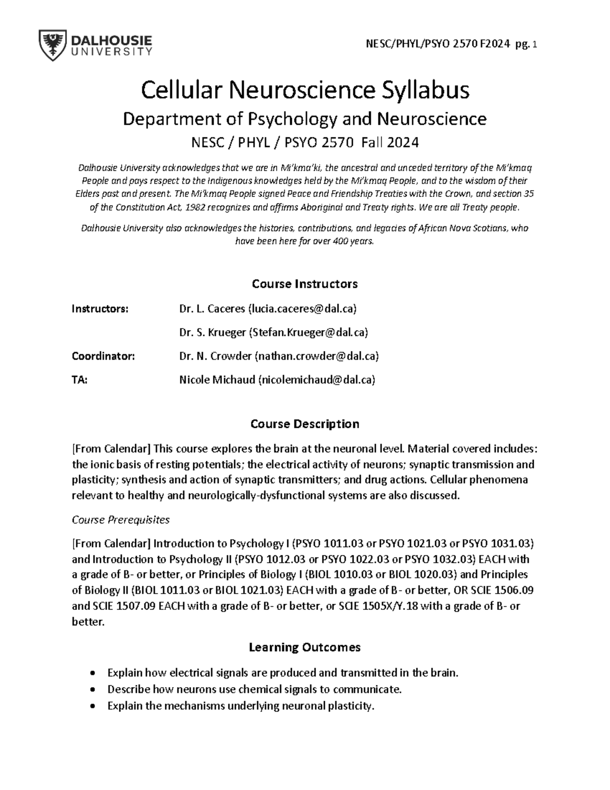 Cellular Neuroscience Syllabus - PSYO.NESC.PHYL 2570 F2024 - Studocu