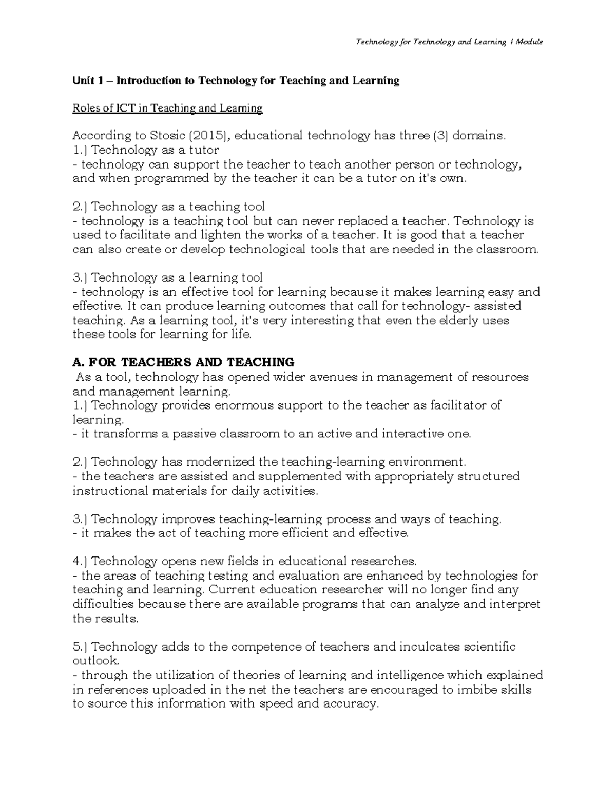 TTL1-Unit 1: Introduction to Technology in Teaching & Learning - Studocu