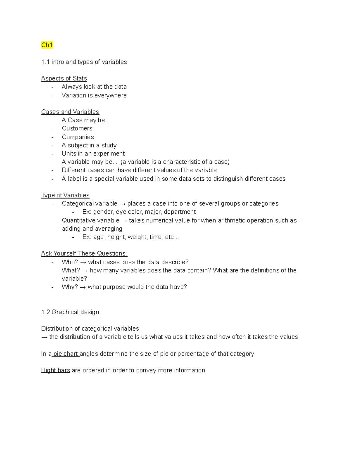 STAT 101 Handwritten Notes: Chapter 1 Overview and Key Concepts - Studocu
