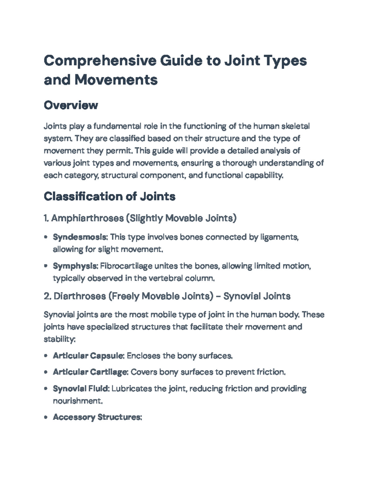 Comprehensive Guide to Joint Types and Movements in Anatomy (ANAT 101 ...
