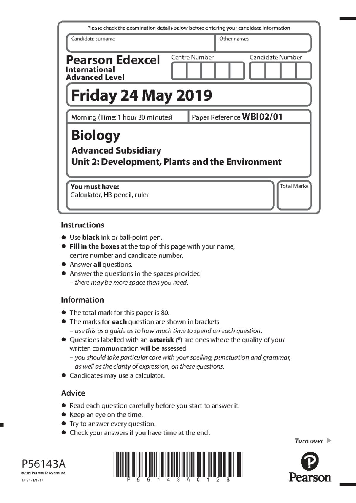 WBI02 01 Final Exam 2019 - Biology Paper Questions - Studocu