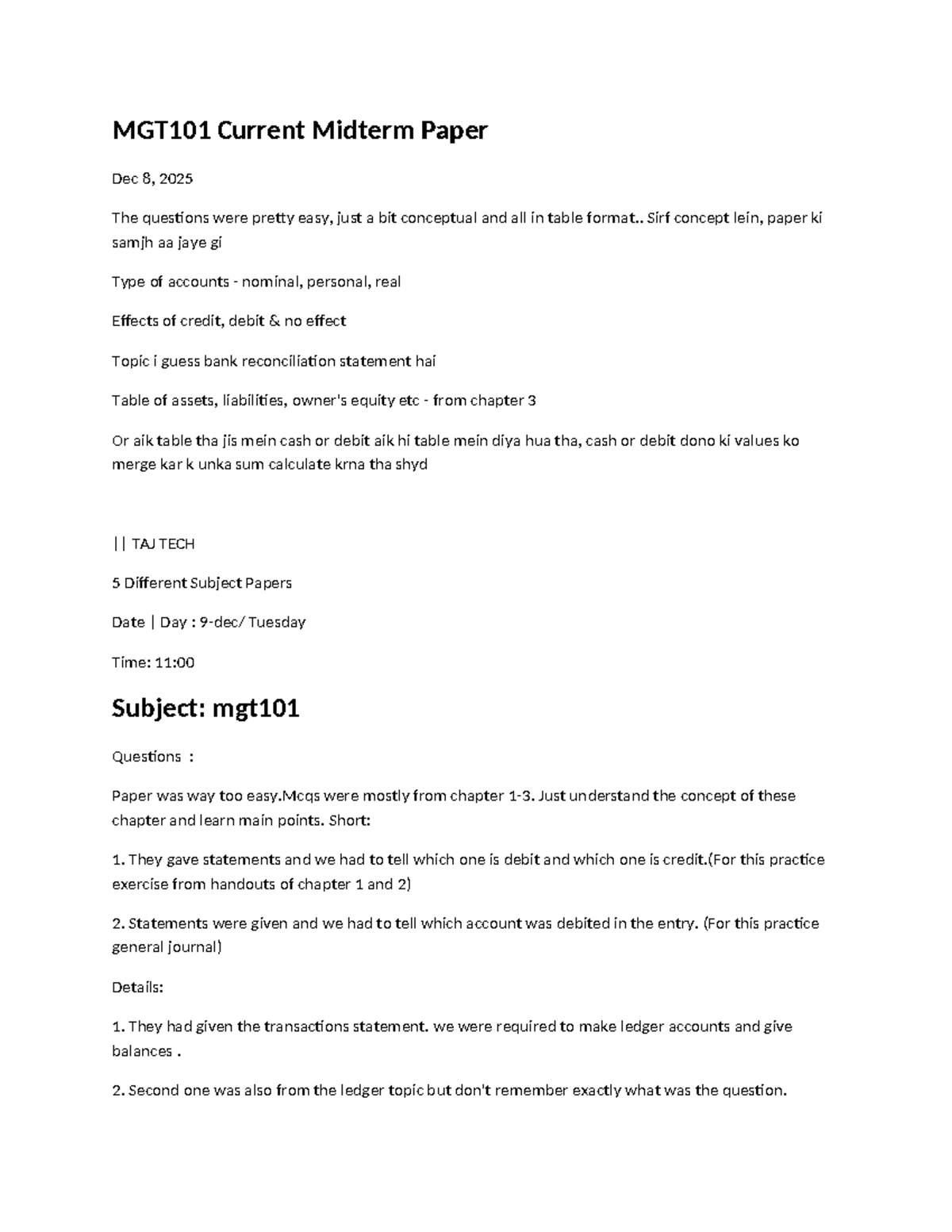 MGT101 Current Midterm Paper Review - Easy Concepts & Tables - Studocu