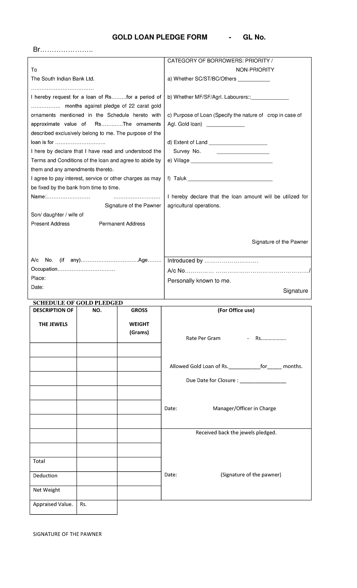 Gold Loan Receipt - GL No. and Terms of Agreement - Studocu