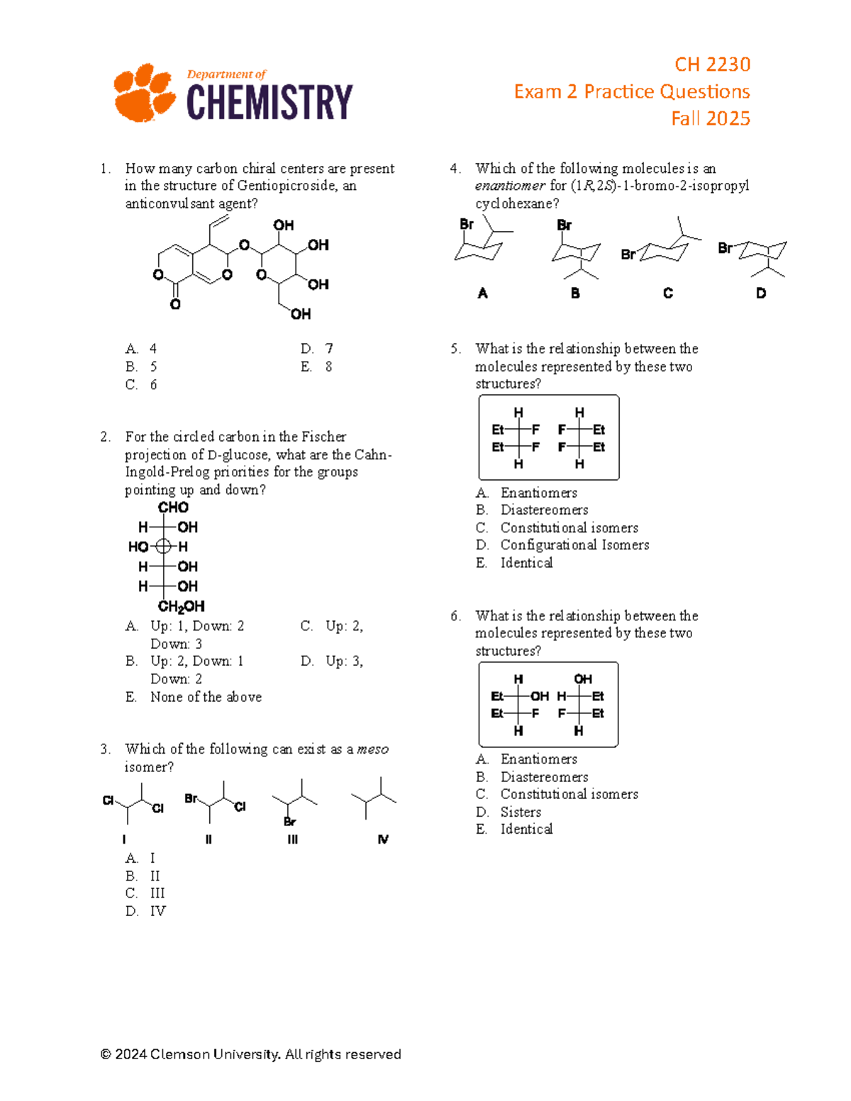 F25 CH 2230 Exam 2 Practice Questions & Answer Key - Studocu