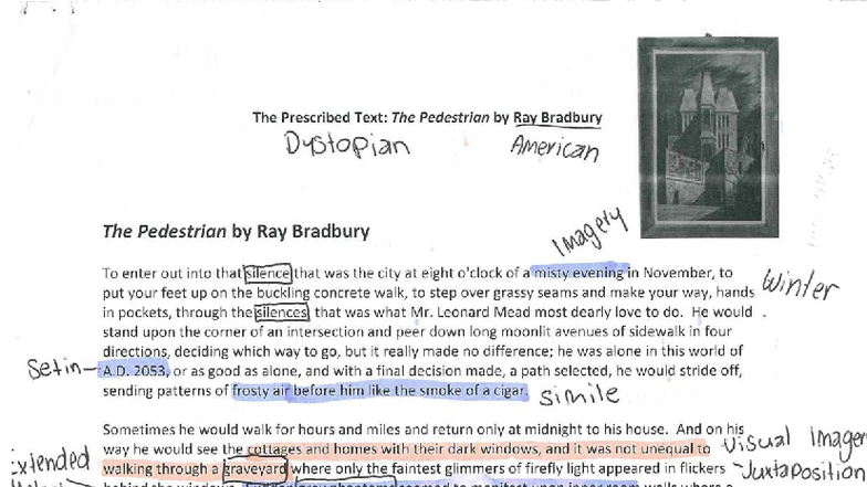 The Pedestrian: Annotated Analysis of Ray Bradbury's D4PT 2053 - Studocu