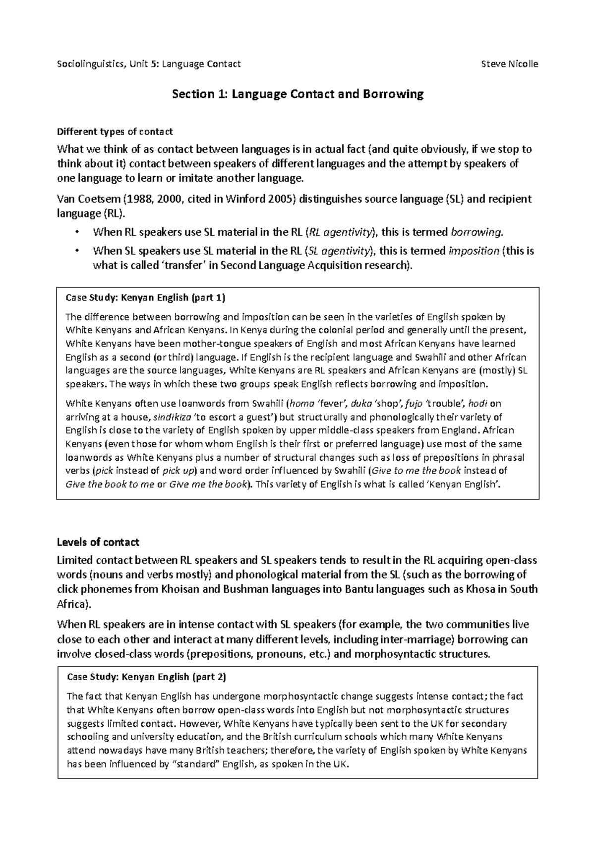 Sociolinguistics Borrowing - Section 1: Language Contact and Borrowing ...