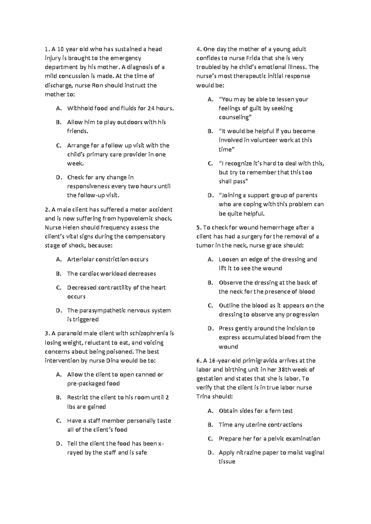 PNLE-EXAM-1: Practice Questions for Nursing Students - Studocu