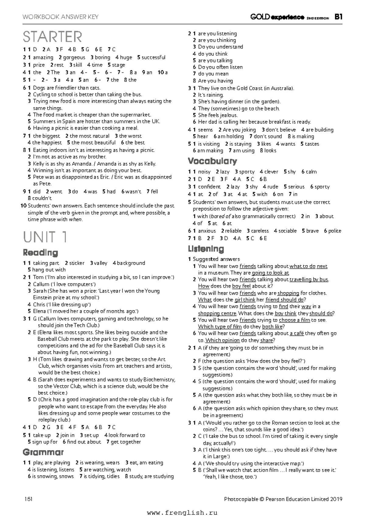 WORKBOOK ANSWER KEY B1 2ND EDITION: COMPREHENSIVE GUIDE - Studocu