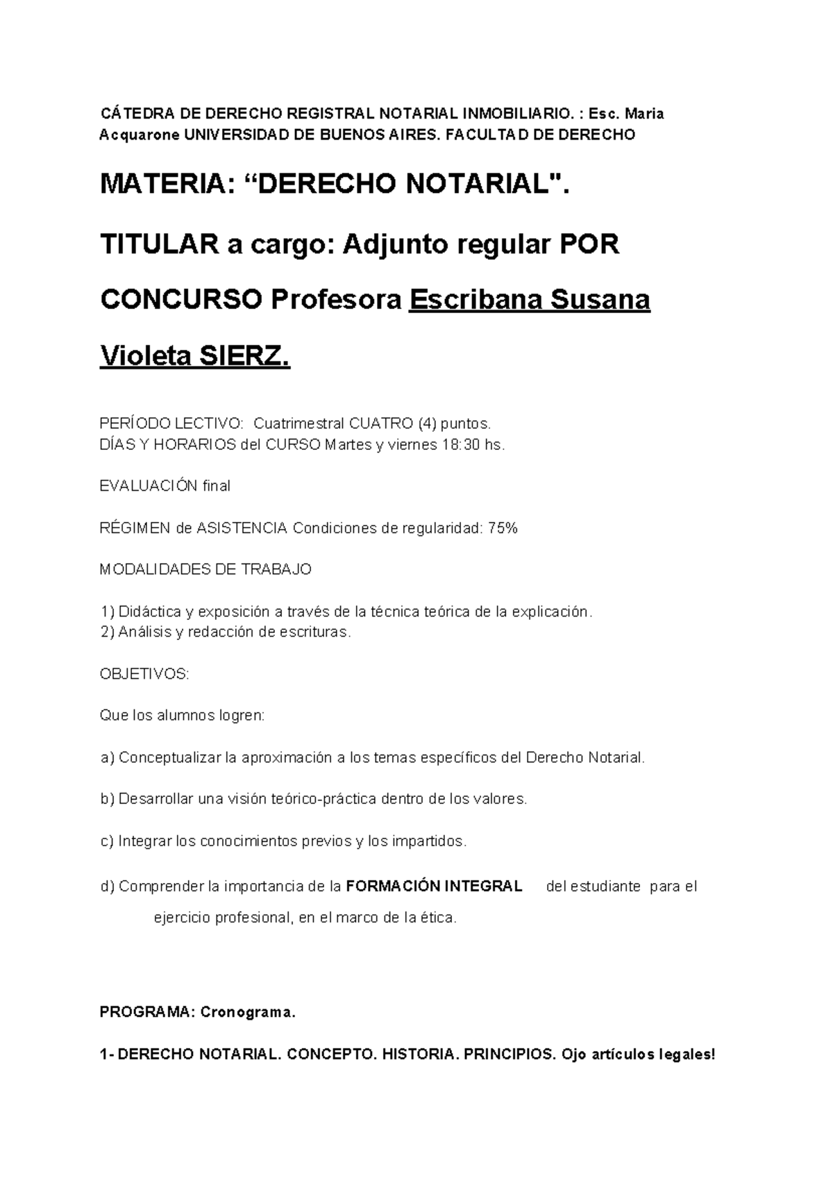 UBA Derecho Notarial: Programa de Cátedra 2023-2024 - Studocu