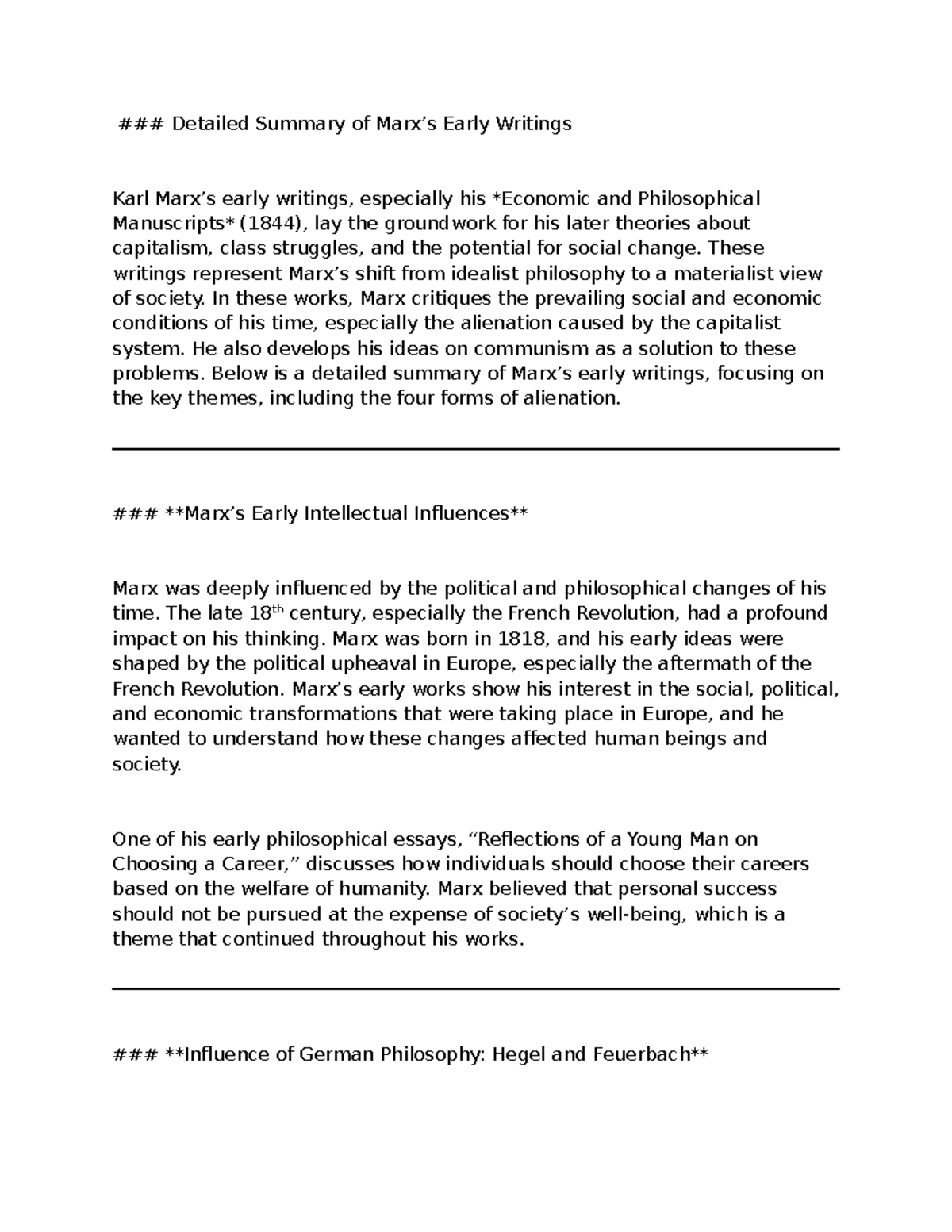 Answer Marx esrly writing - Detailed Summary of Marx’s Early Writings ...