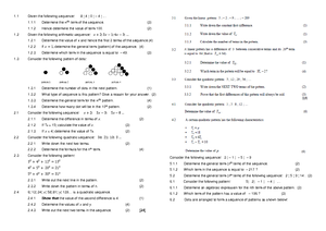 Gr 11 Number Patterns Questions - GRADE 11 NUMBER PATTERNS REVISION QUESTIONS QUESTION 2 [13 ...