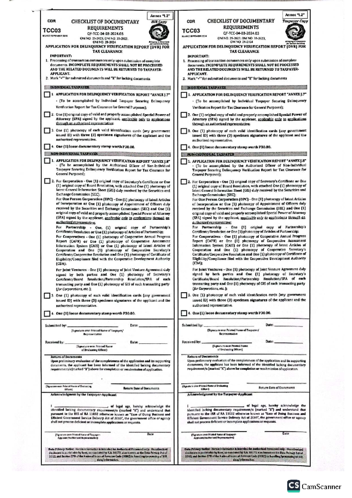 BIR CS - Delinquency Verification Report Requirements Checklist - Studocu