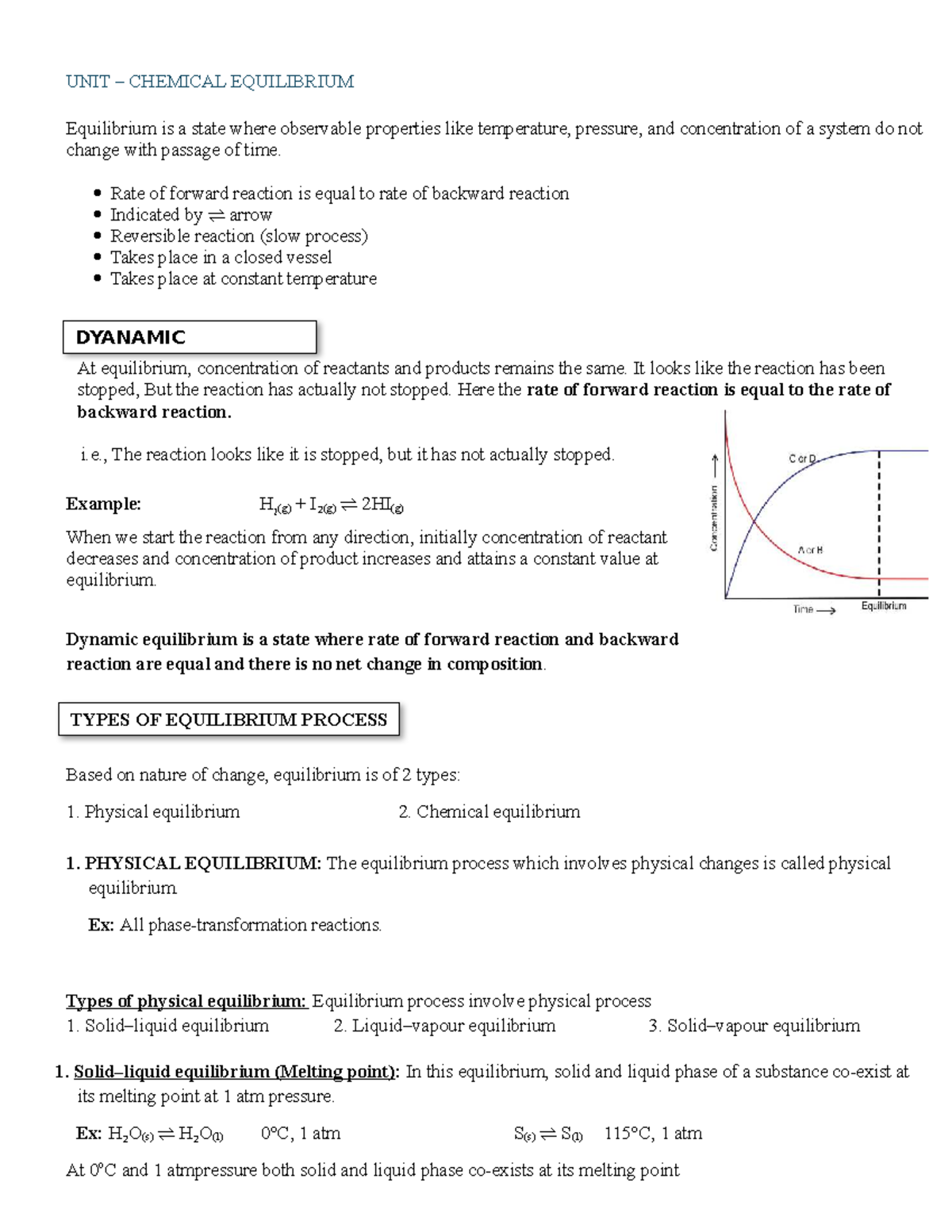CHEM 101: Chemical Equilibrium Concepts and Examples - Studocu