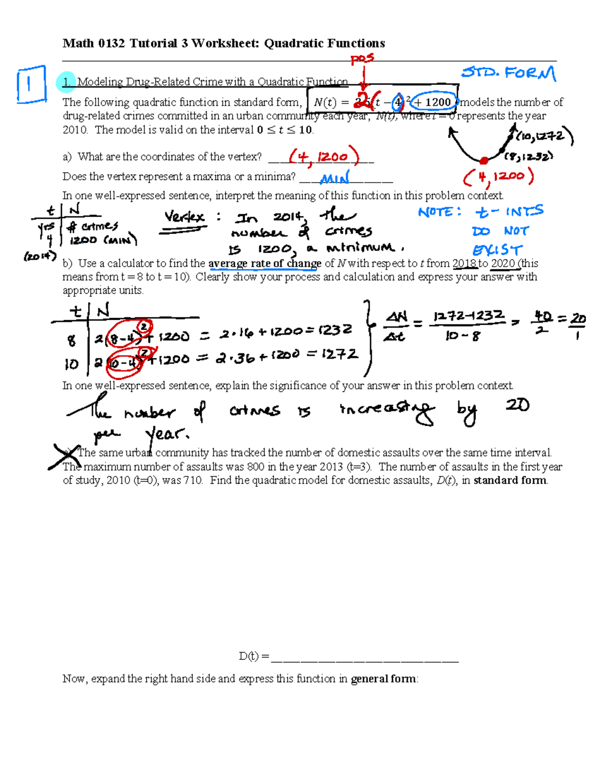 Math 0132 Final Exam Review: Quadratic & Exponential Functions - Studocu