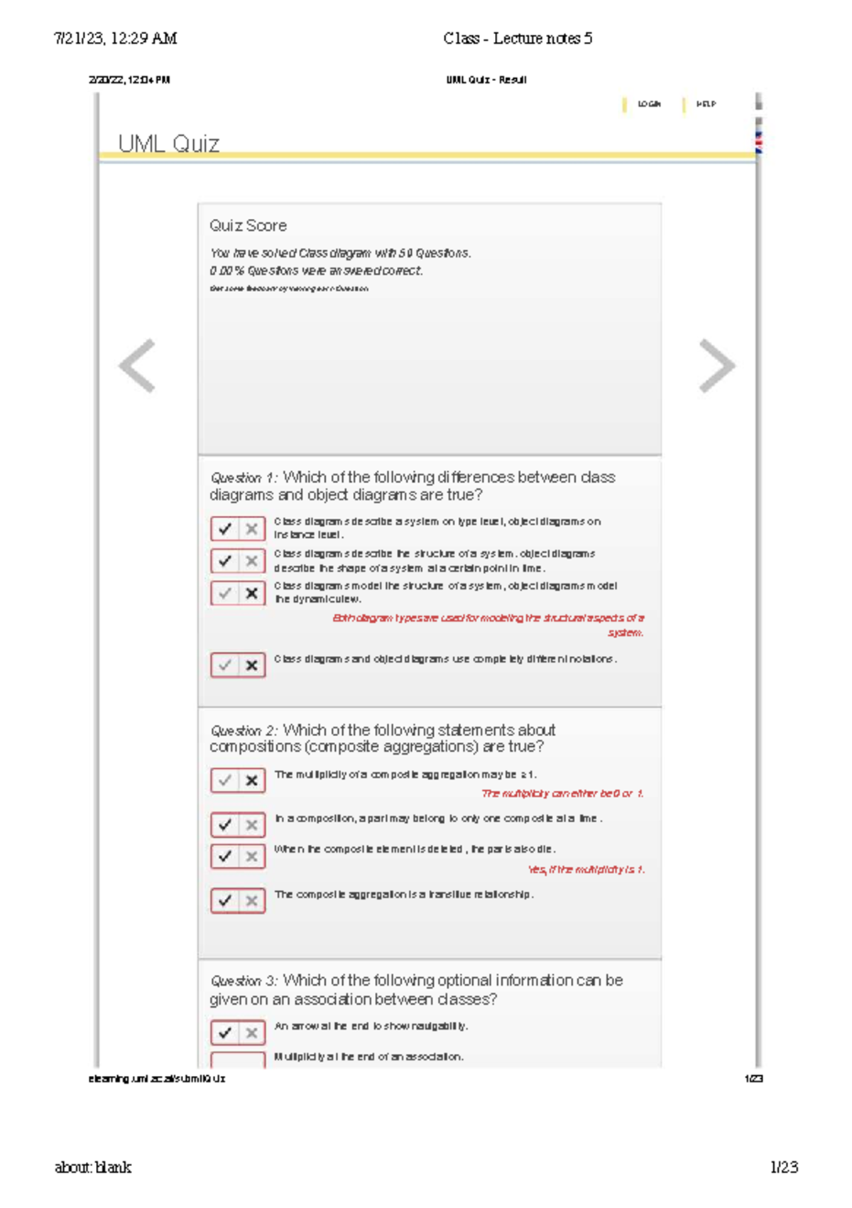 UML Class Lecture Notes & Quiz Results (Class 661931685) - Studocu