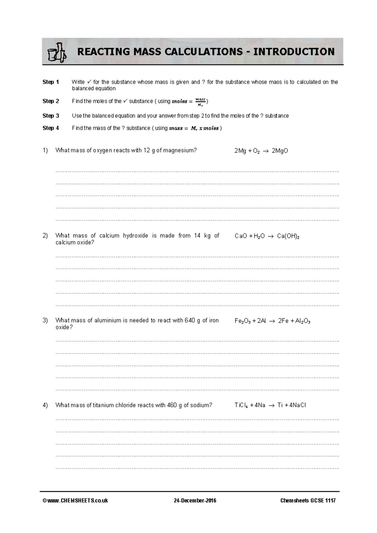 Reacting Mass Calculations: Introduction (GCSE 1117) - Studocu