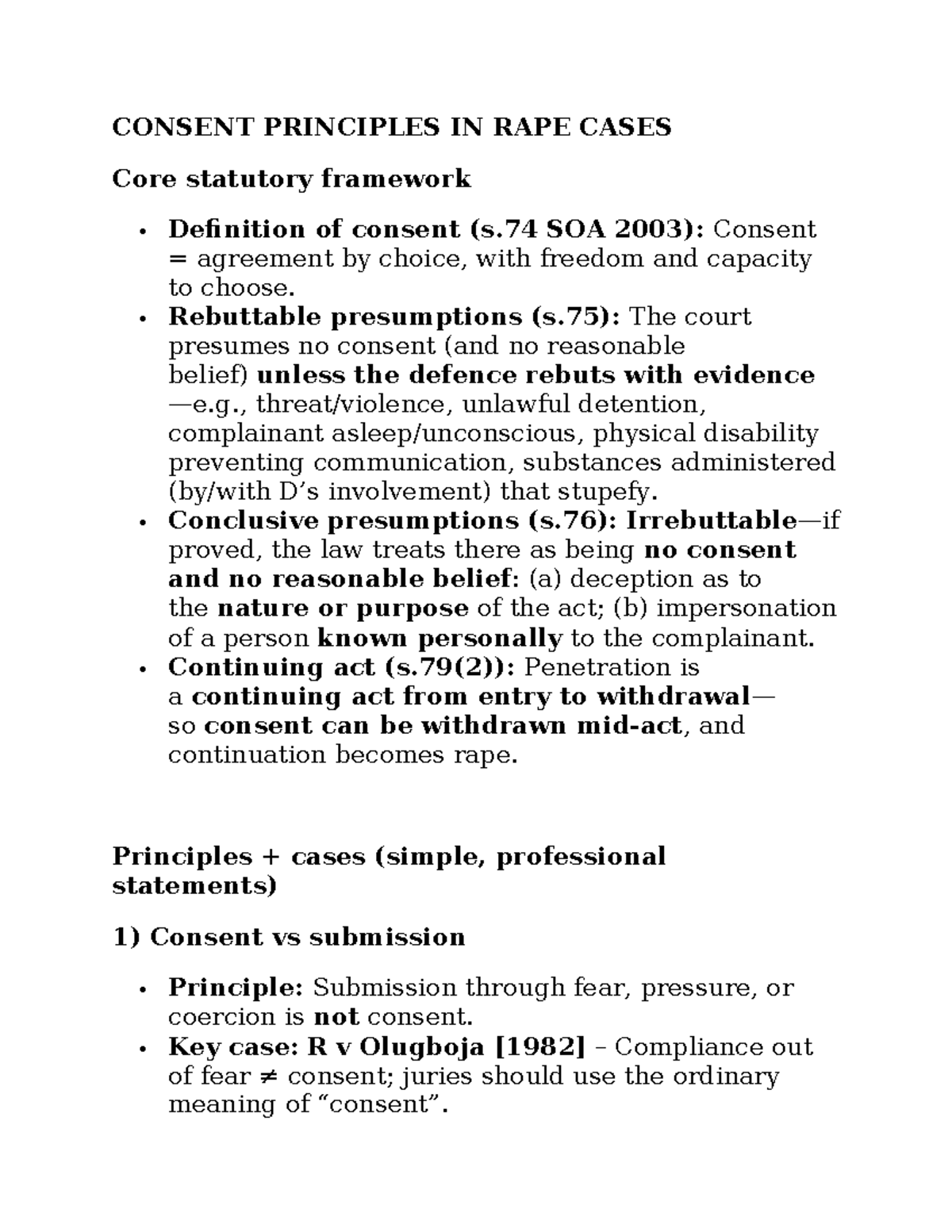Consent Principles in Rape Cases: A Study of SOA 2003 - Studocu