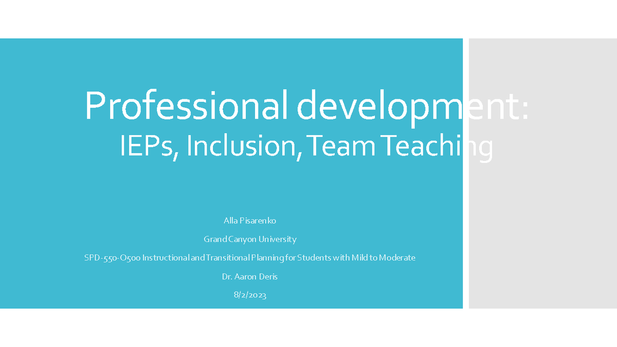 Professional Development. Week 1 - Professional development: IEPs ...