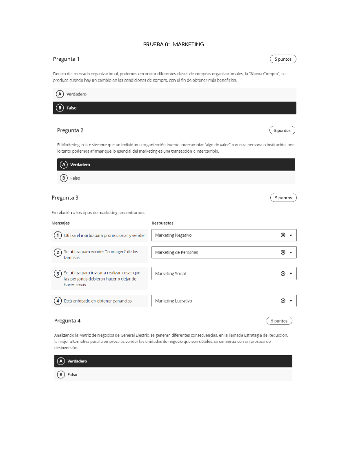 Prueba 01 Marketing: Exámenes y Respuestas en Estrategias de Ventas - Studocu