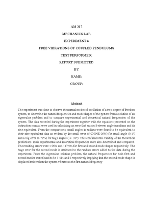 Torsion - Lab report - AM 317 MECHANICS LAB EXPERIMENT 4 TORSON OF ...