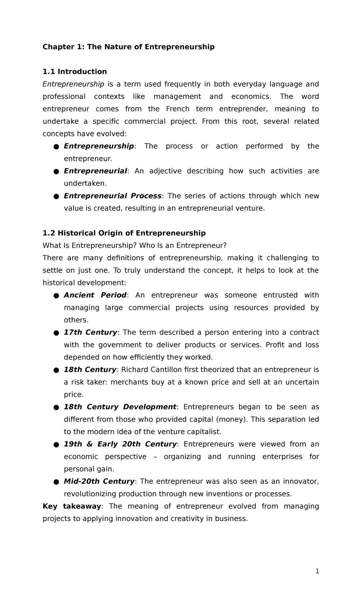 Entrepreneurship - Chapter 1: Understanding the Nature and Evolution of ...