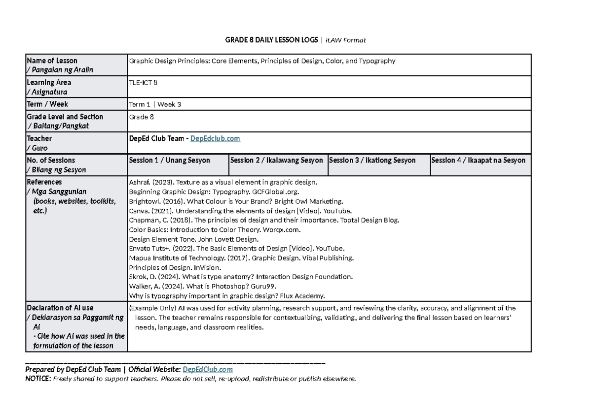DTC ILAW DLL TLE ICT 8 Term 1 Week 3: Graphic Design Principles - Studocu