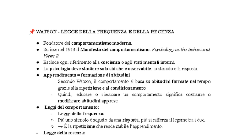 Watson - Riassunto - 📌 WATSON - LEGGE DELLA FREQUENZA E DELLA RECENZA ...