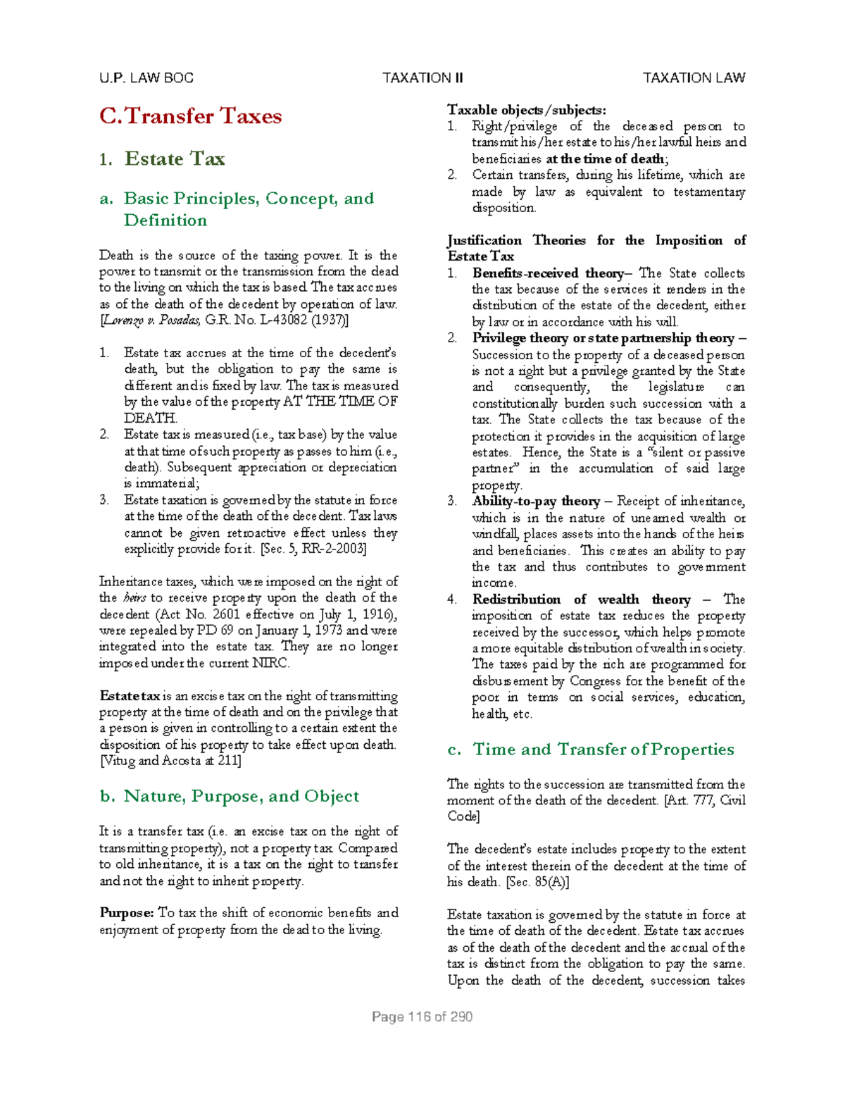 U.P. LAW BOC TAXATION II: Estate Tax Principles and Transfer Tax ...