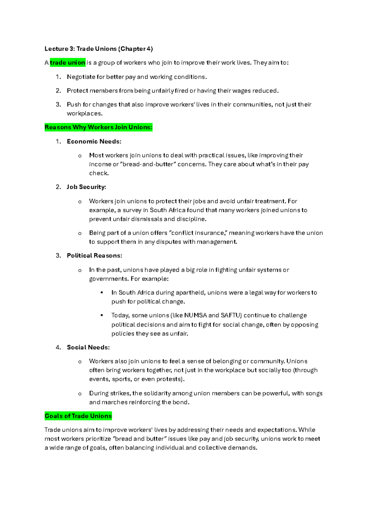 Lecture 3: Trade Unions (Chapter 4) - Goals, Functions, and Worker ...
