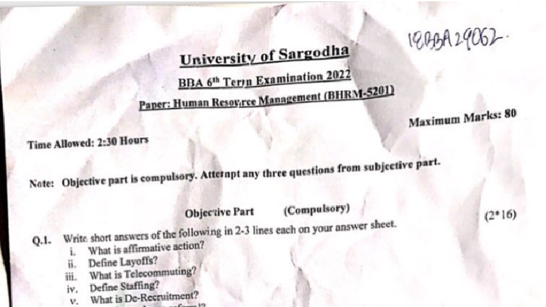 18BBA29062 BBA 6ᵗʰ Term HRM Past Exam Papers & Notes - Studocu