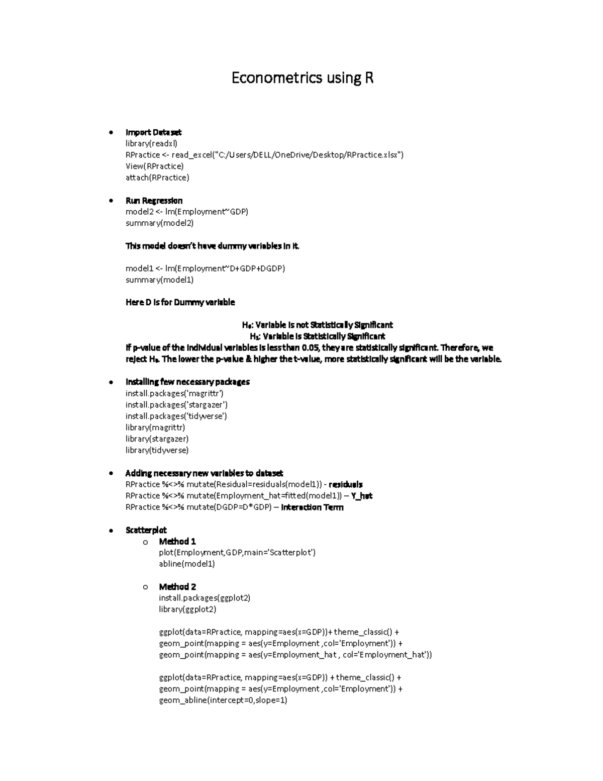 R-Codes-1 - R studio for practical - Econometrics using R Import ...