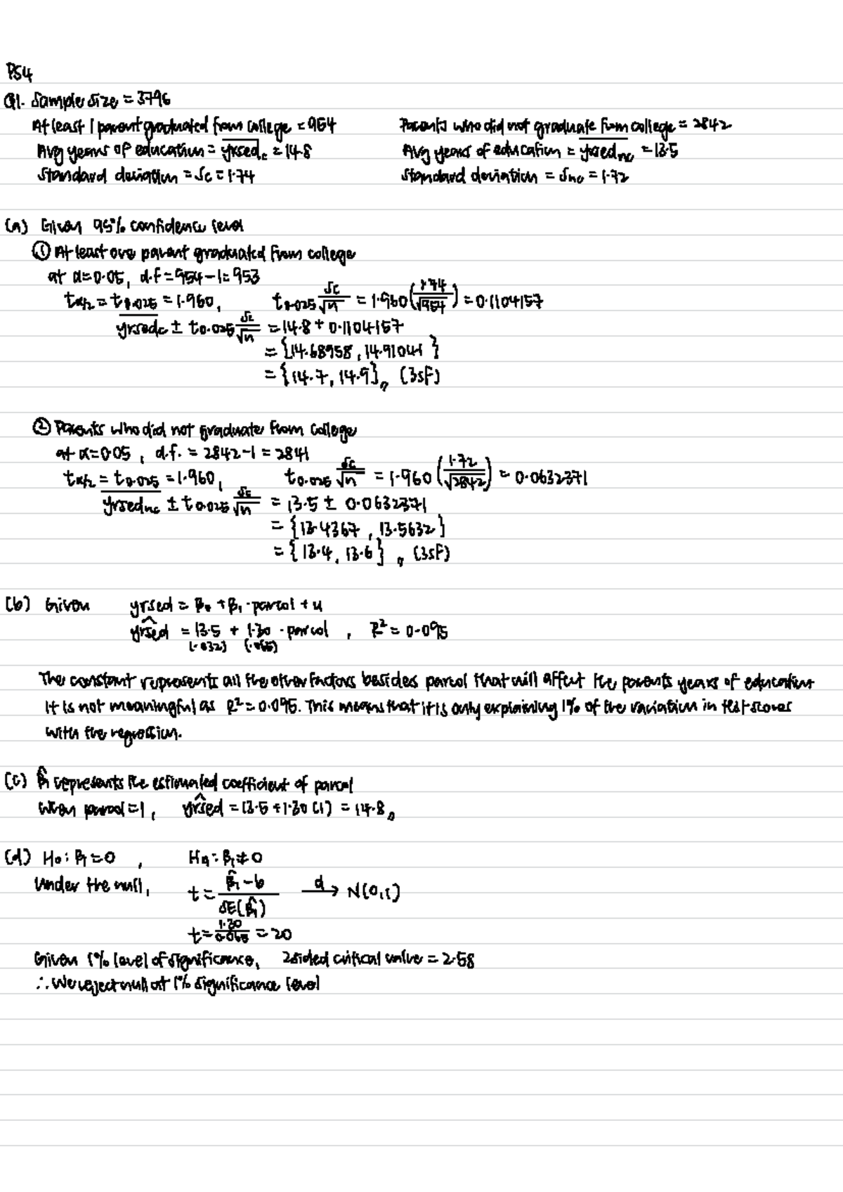 Problem set 4 - PS al. Sample Size = 3796 At least /parent graduated ...