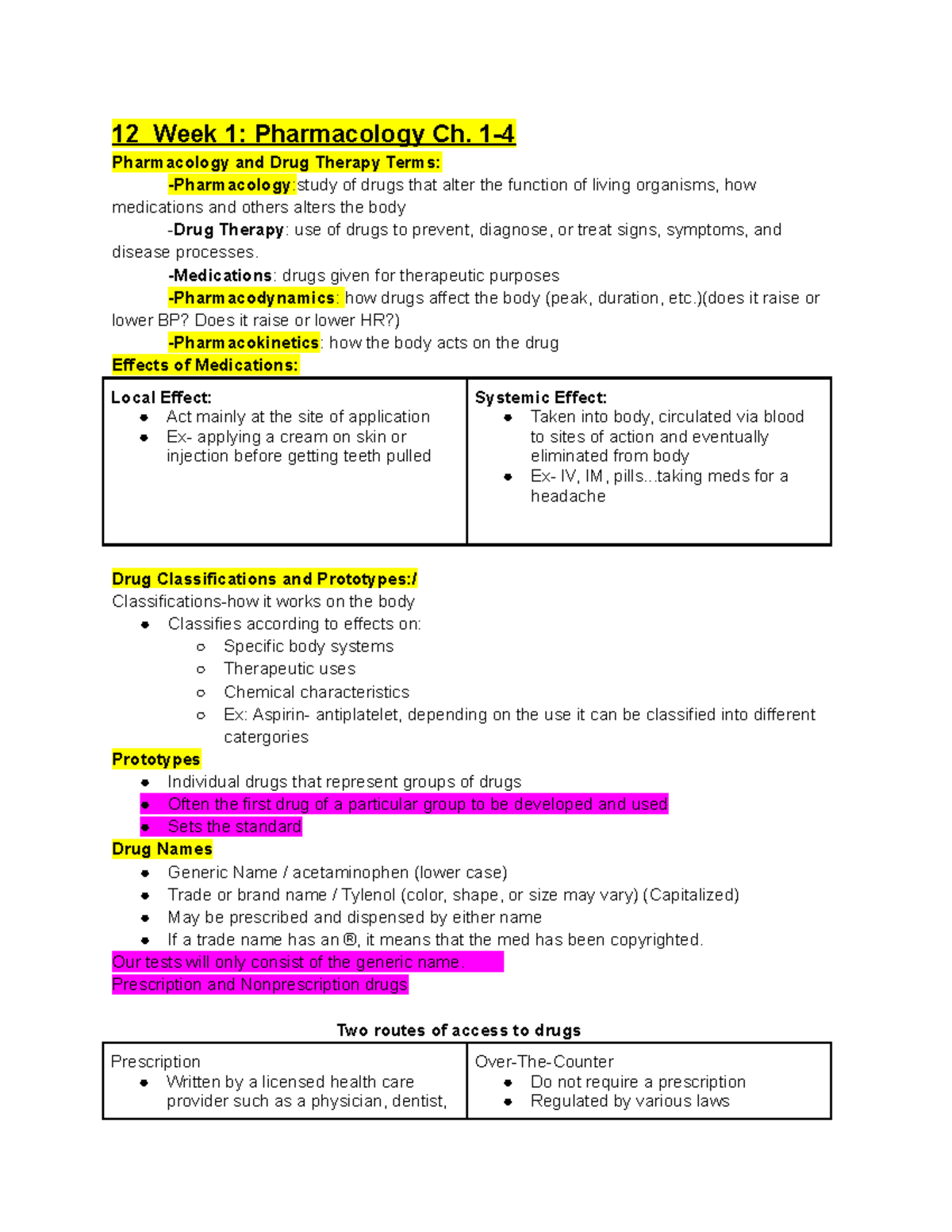 Pharmacology Master Notes - 12 Week 1: Pharmacology Ch. 1- Pharmacology ...