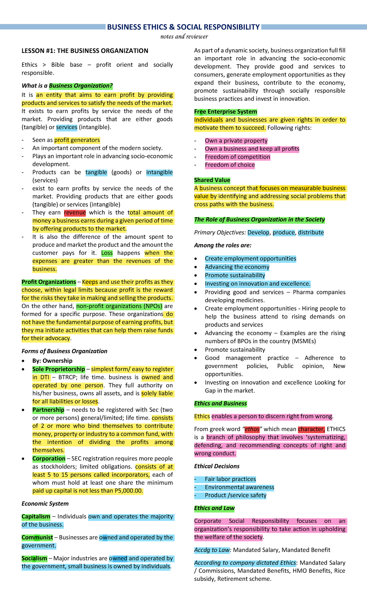 BUSINESS ETHICS & SOCIAL RESPONSIBILITY: LESSON NOTES - Studocu