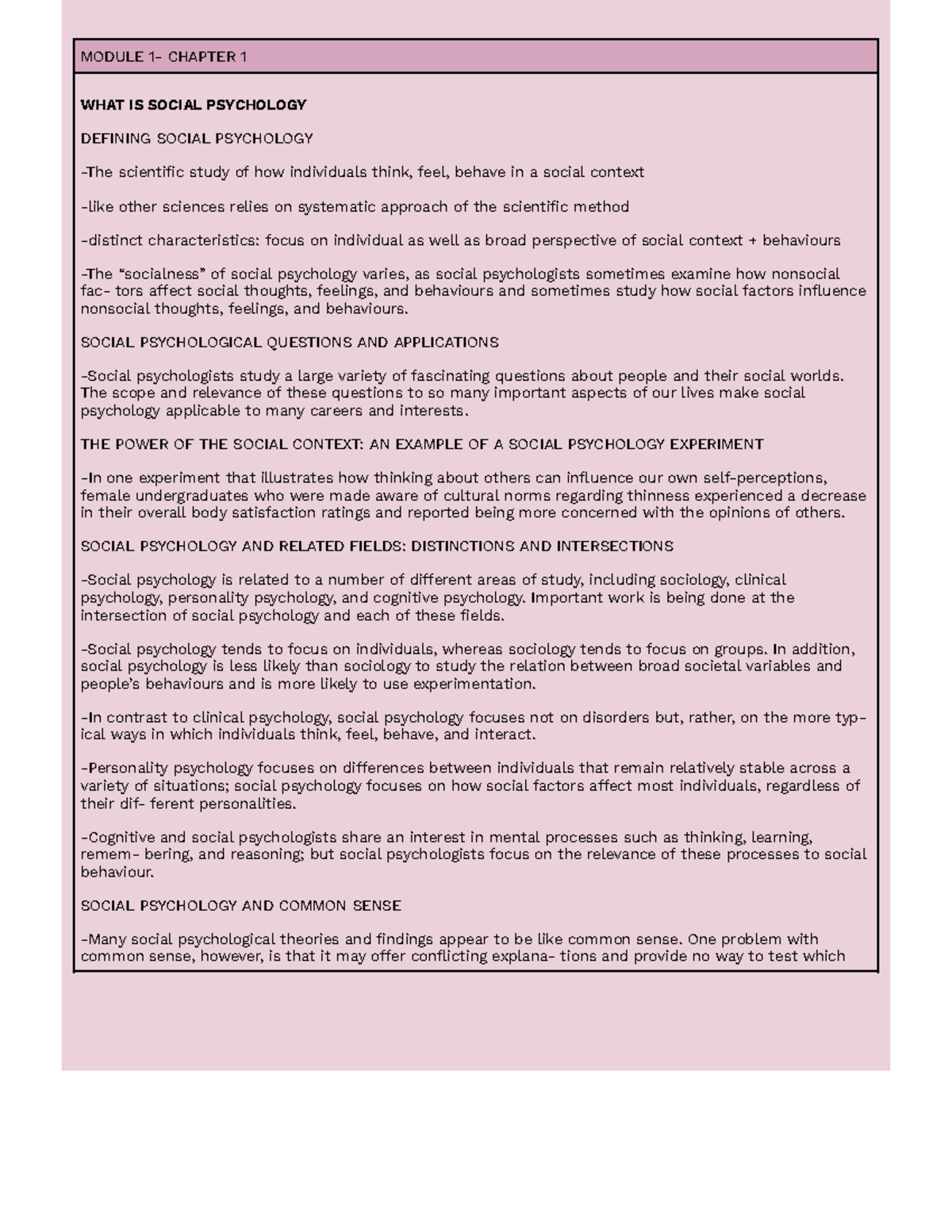 Social Psychology I - NOTES FOR EXAM PREP - MODULE 1- CHAPTER 1 WHAT IS ...