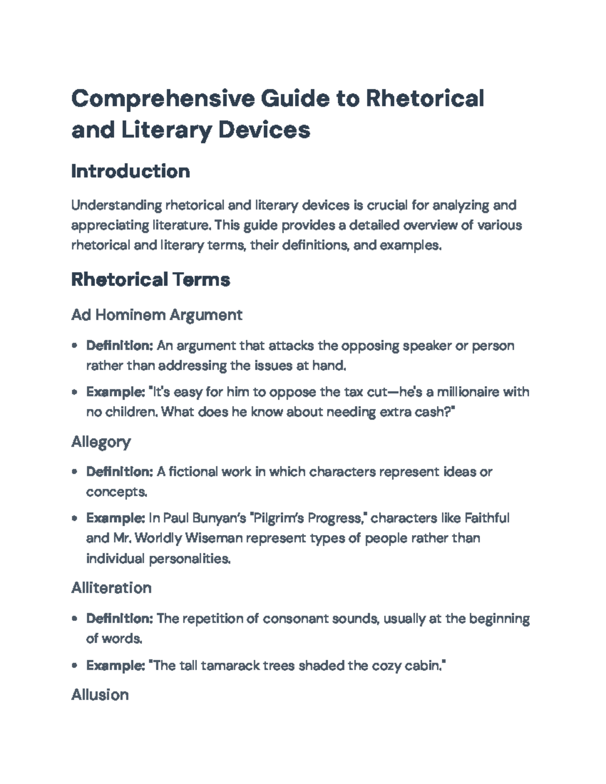Comprehensive Guide to Rhetorical and Literary Devices - ENGL 101 ...